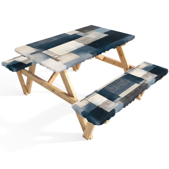 Abstract Oil Painting Style Picnic Table Cover with Bench Covers Navy ...
