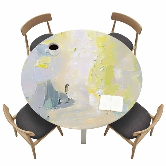 Abstract Oil Painting Style Round Fitted Tablecloth with Elastic Edge ...