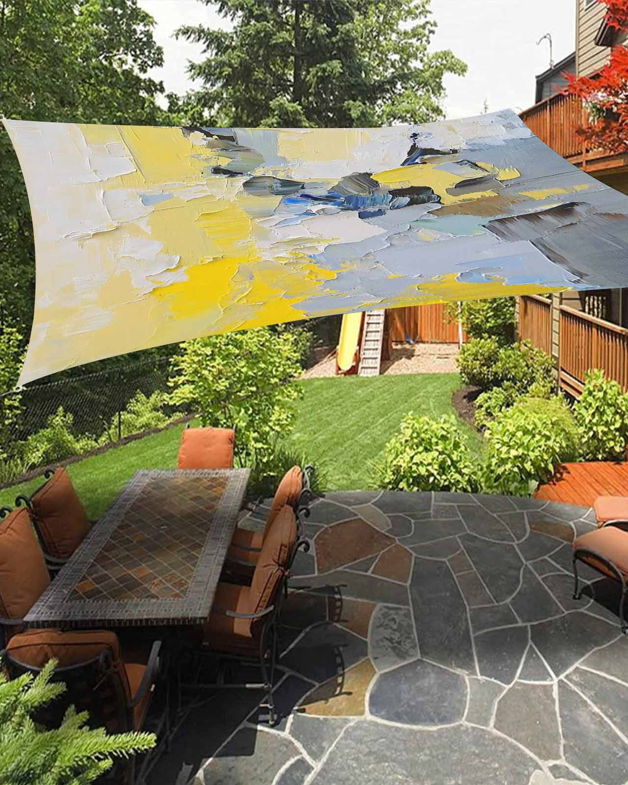 Abstract Oil Painting Sun Shade Sail 12'X16' Yellow Blue Color Block ...