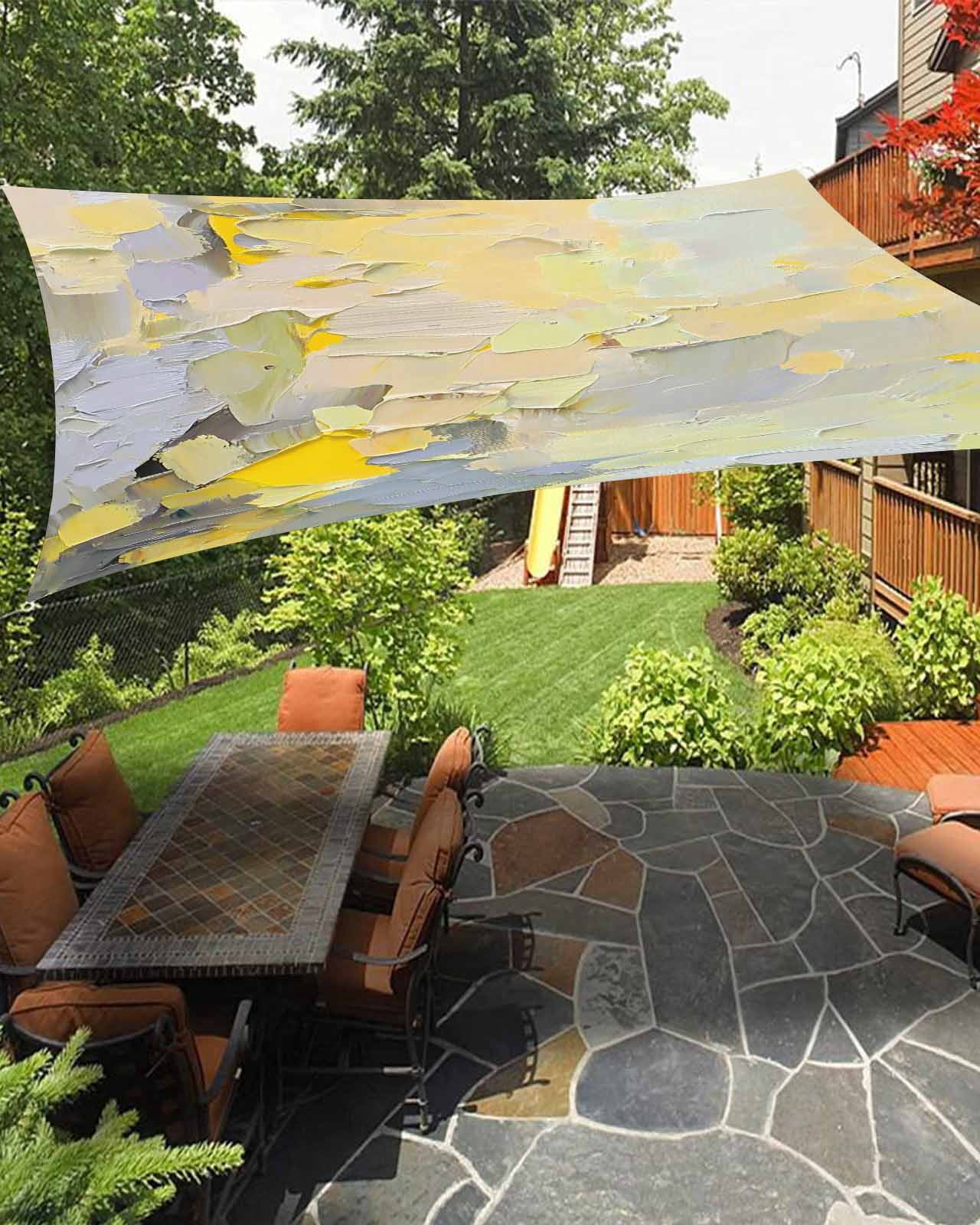 Abstract Oil Painting Sun Shade Sail 6.5'X10' Simple Yellow Green Color ...