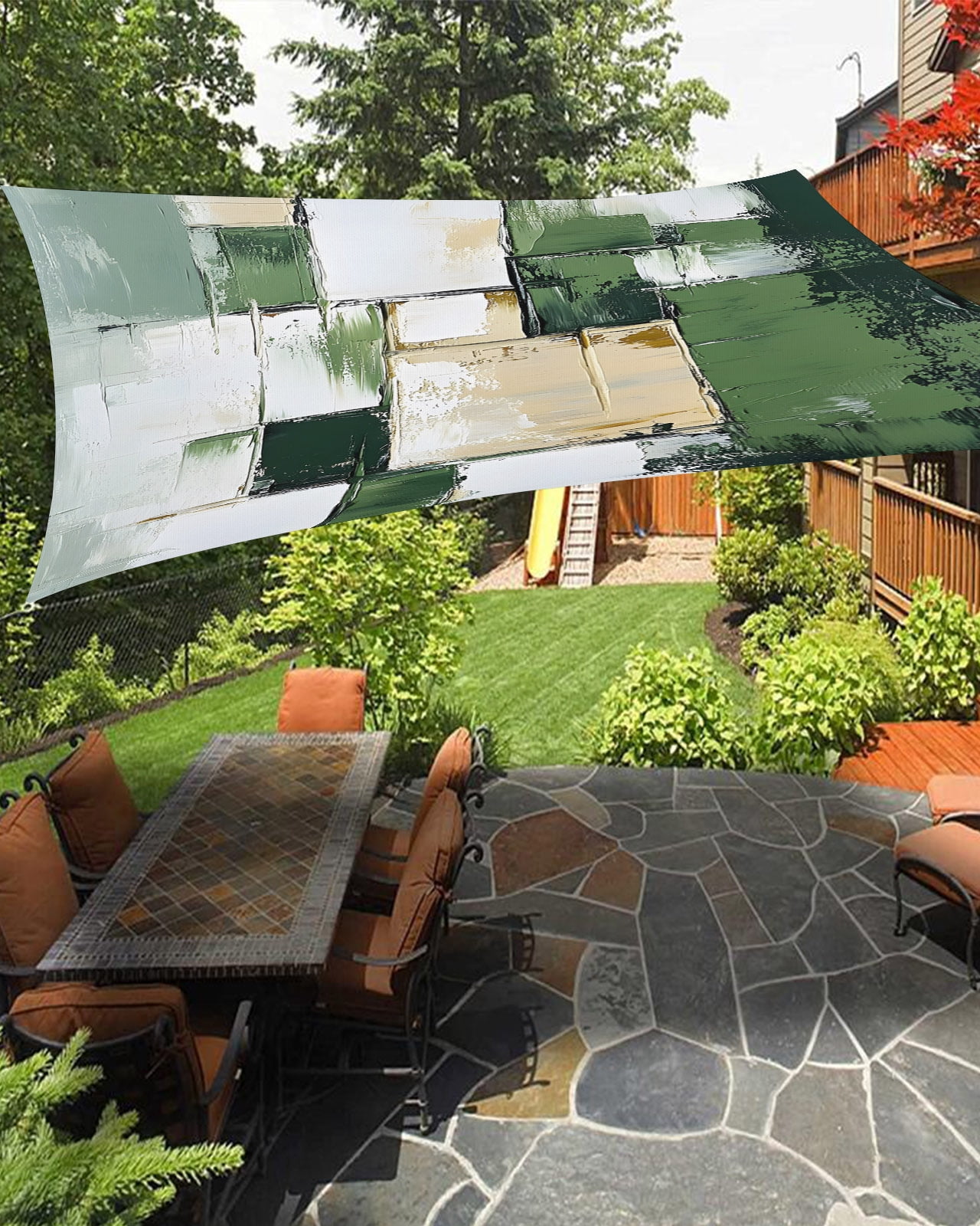 Abstract Oil Painting Sun Shade Sail 6.5'X10' Watercolor Green Beige ...