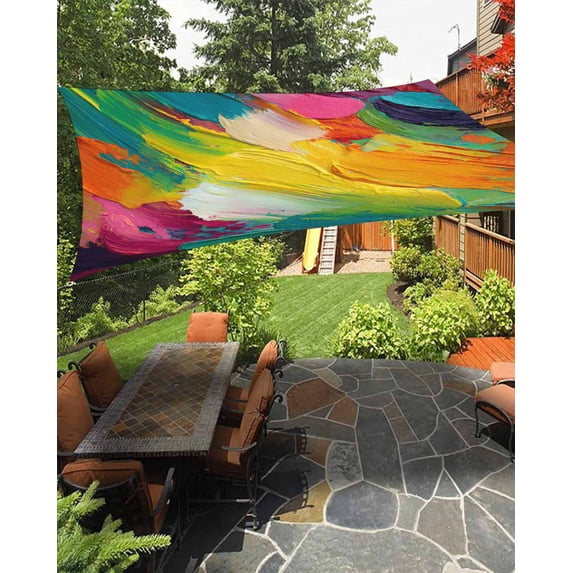 Abstract Oil Painting Sun Shade Sail 8'X10' Rainbow Pigment Art UV ...