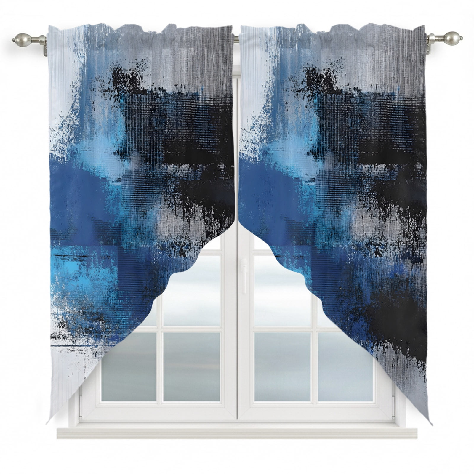 Abstract Oil Painting Swag Curtain Valance for Window 2 Panels Blue ...