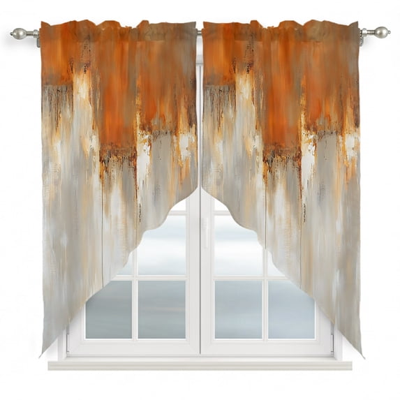 Abstract Oil Painting Swag Curtain Valance for Window 2 Panels Orange ...