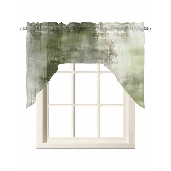Abstract Oil Painting Swag Valance and Tier Curtains Set Vintage Green ...
