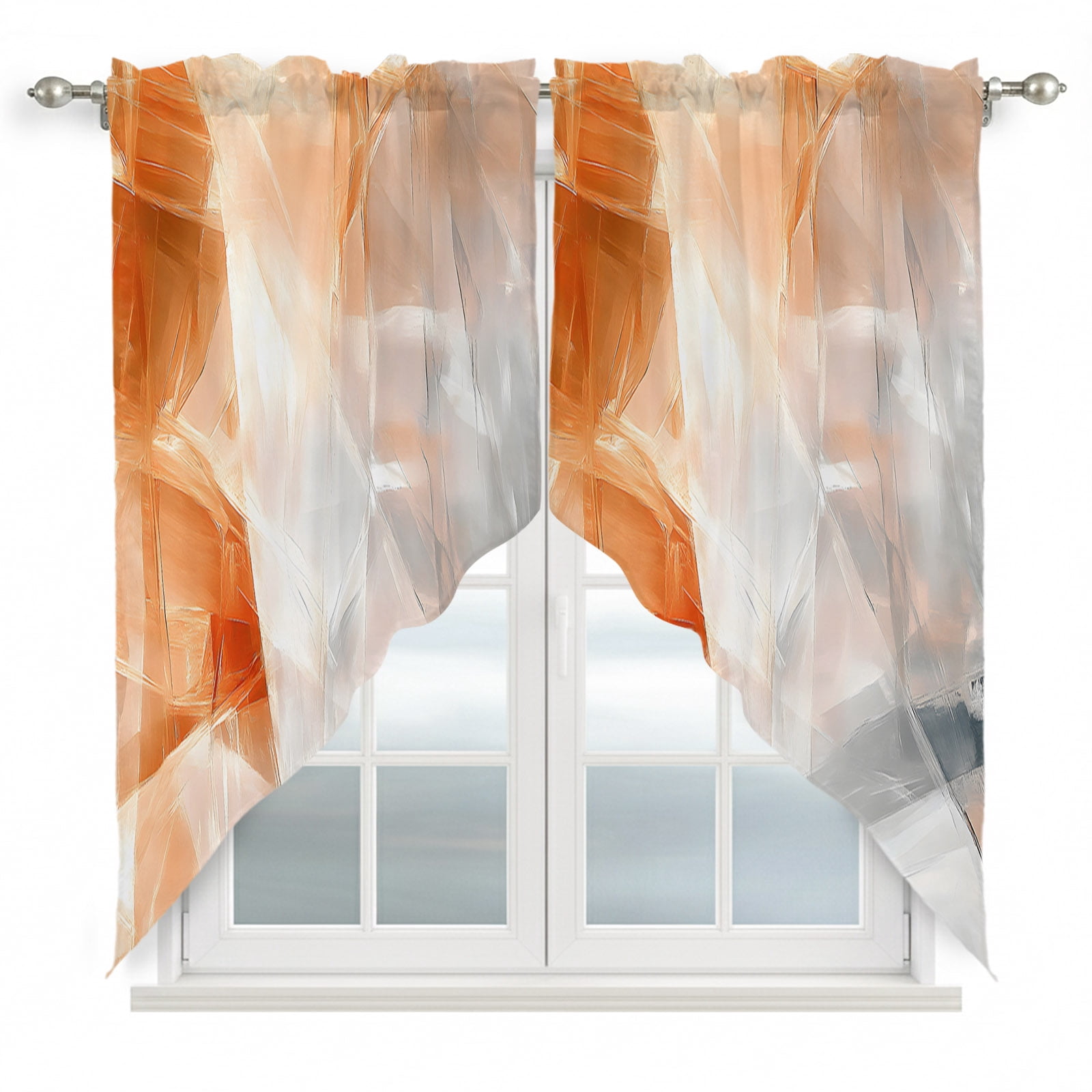 Abstract Oil Painting Swag Valances for Windows 36 inches Long, Orange ...
