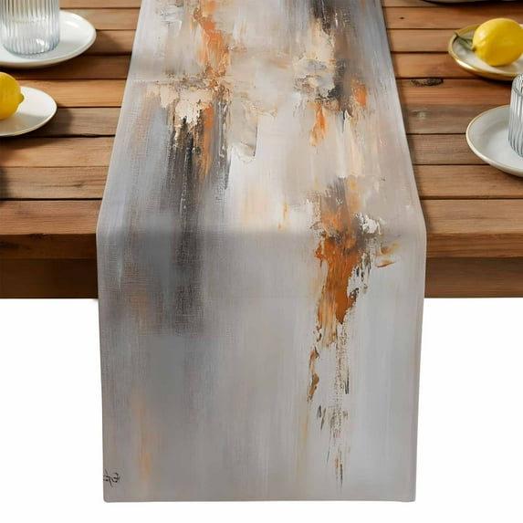 Abstract Oil Painting Table Runner, Beige Grey Gradient Watercolor ...