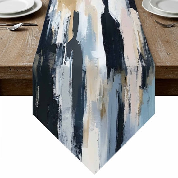 Abstract Oil Painting Table Runner Linen Burlap Table Runner 108 Inches ...