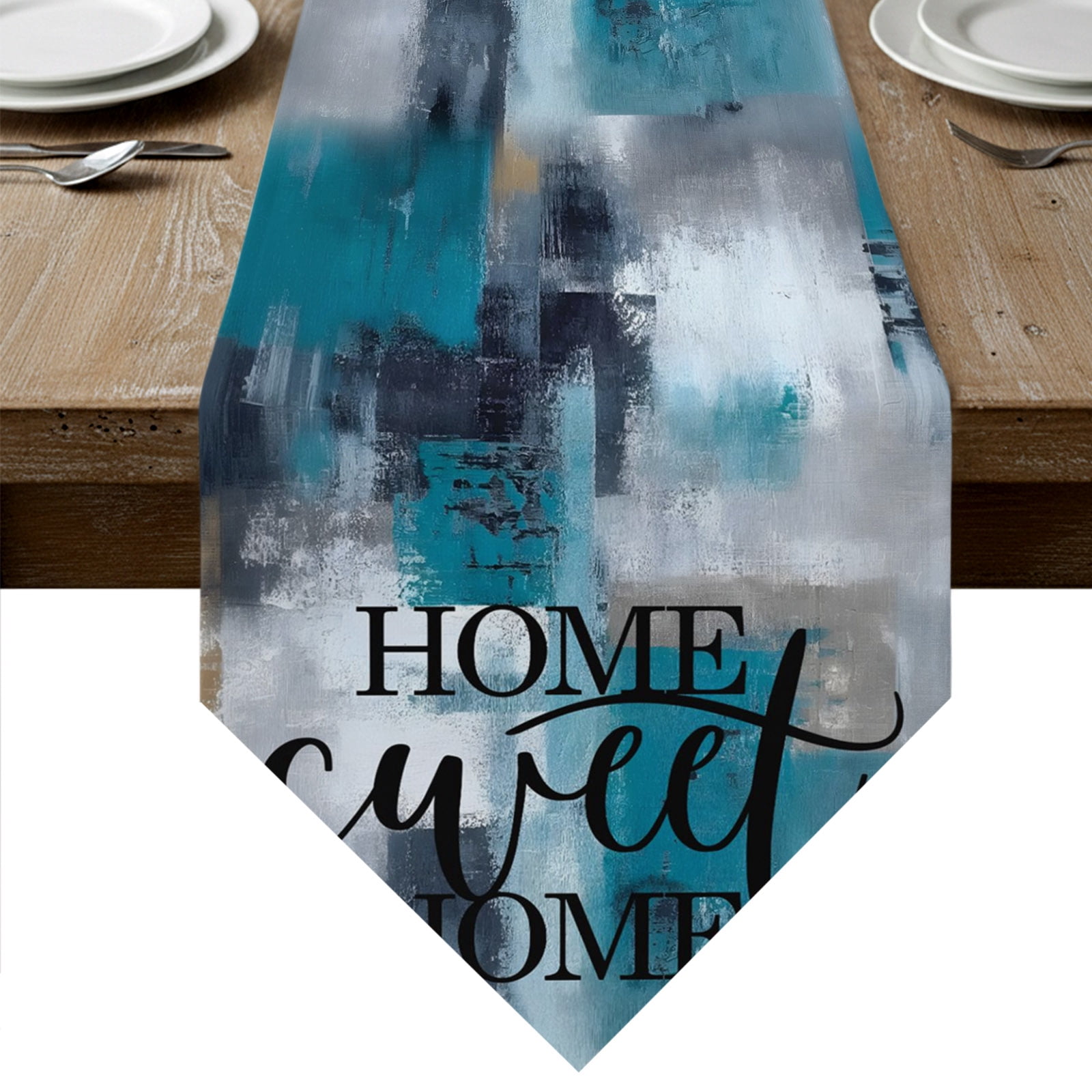 Abstract Oil Painting Table Runner Linen Burlap Table Runner 72 Inches ...