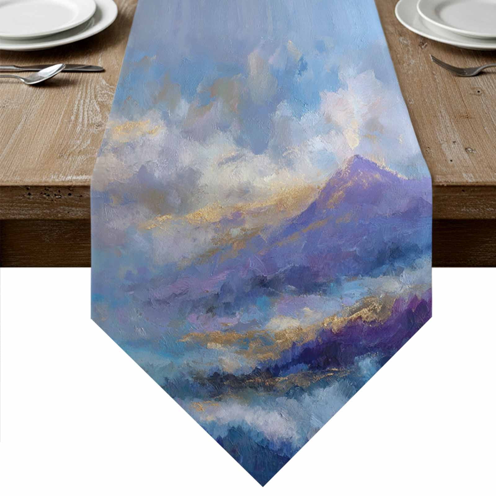 Abstract Oil Painting Table Runner Linen Burlap Table Runner 72 Inches ...