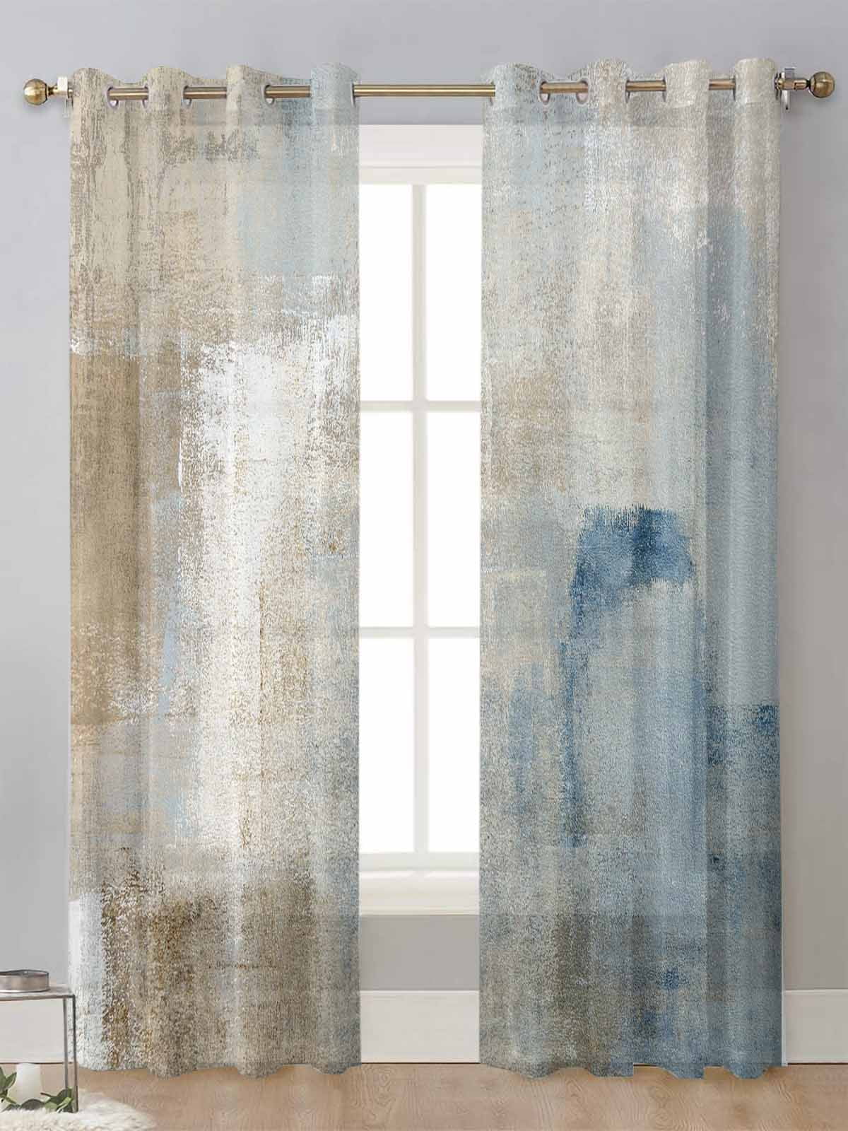 Abstract Oil Painting Texture Sheer Curtains For Living Room Window ...
