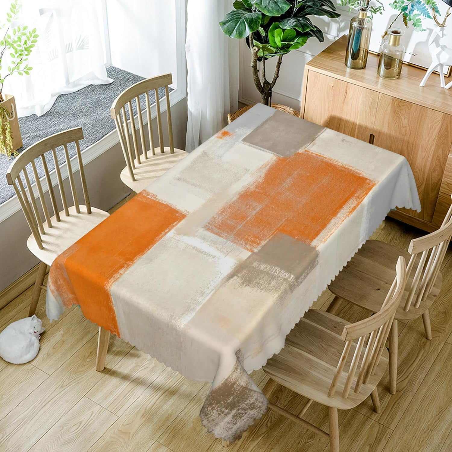 Abstract Oil Painting Texture Tablecloth,60x102 Inch Vintage Orange ...