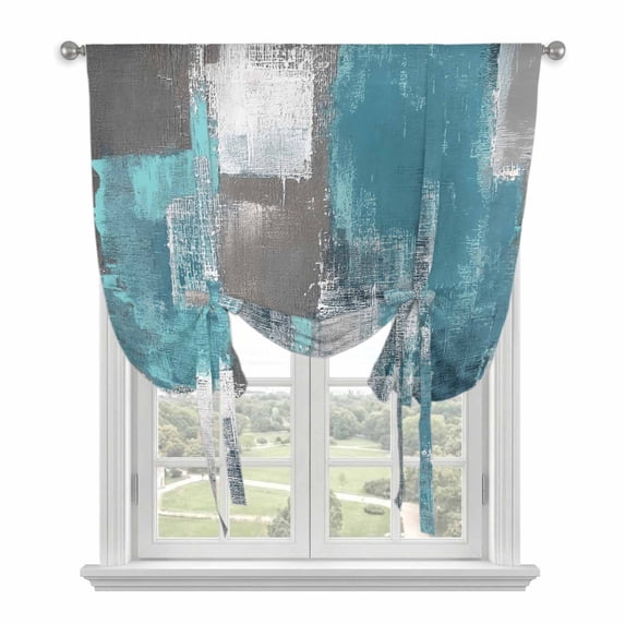 Abstract Oil Painting Tie Up Curtains Window Shades, Square Blue Green ...