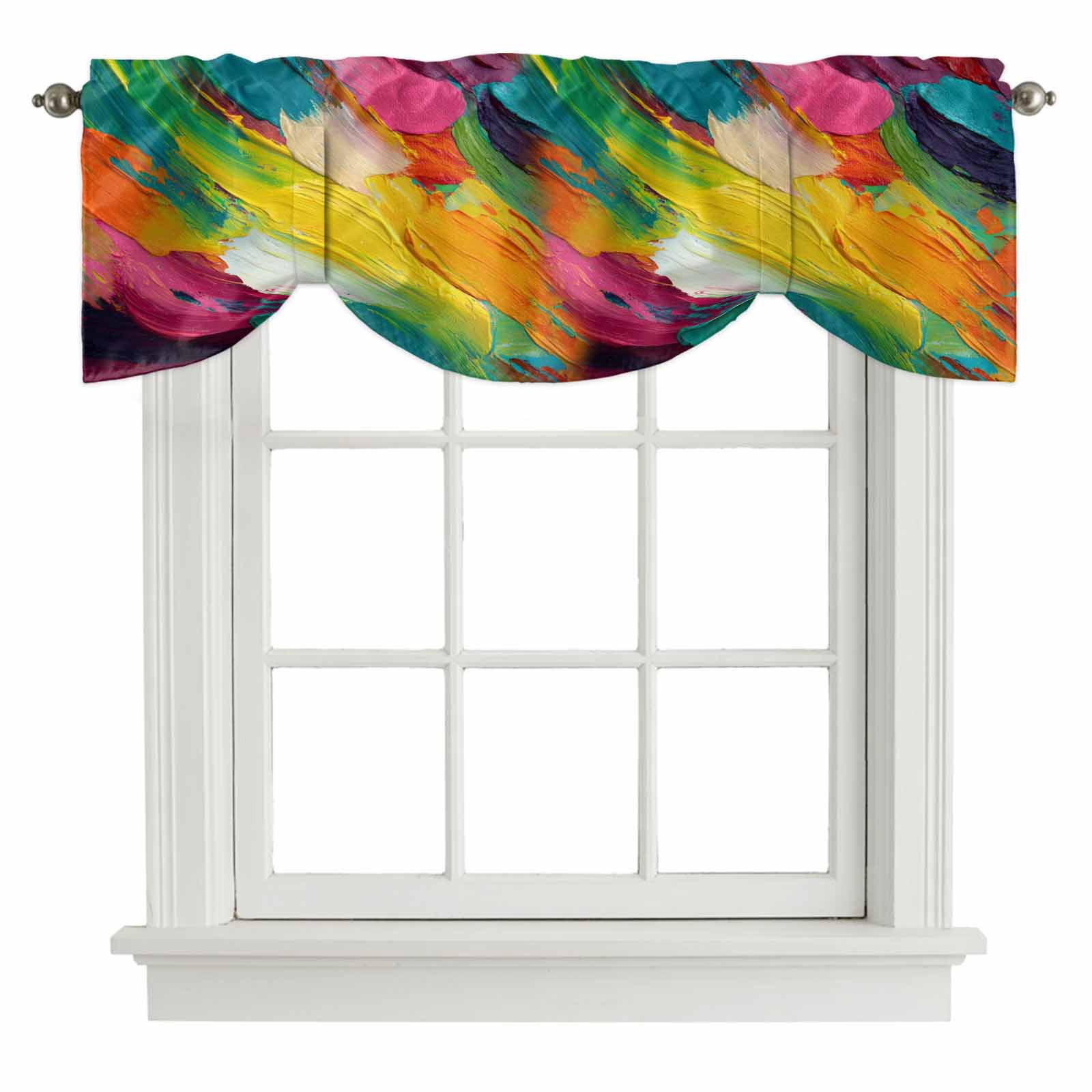 Abstract Oil Painting Tie Up Valance Curtains Rainbow Pigment Art ...