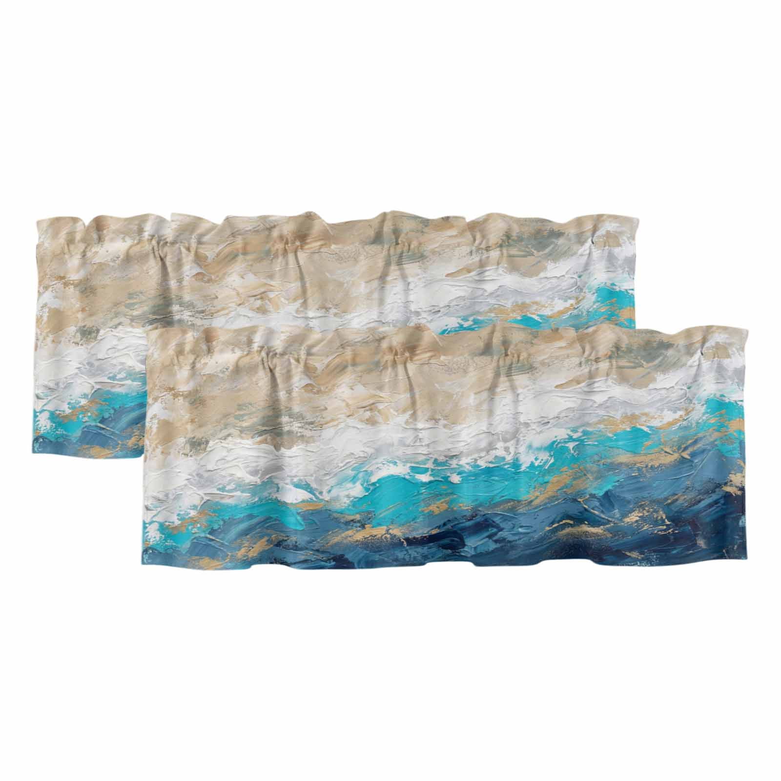 Abstract Oil Painting Valances for Window 2 Pack, Retro Beige Blue ...