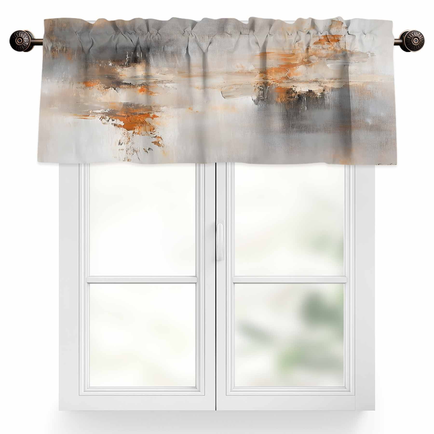 Abstract Oil Painting Valances for Windows, 42 x 18in, Beige Grey ...