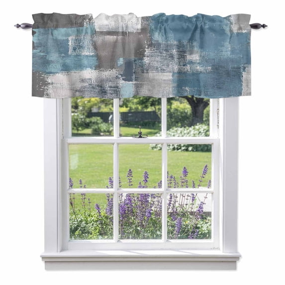 Abstract Oil Painting Valances for Windows, Square Blue Smear Rod ...