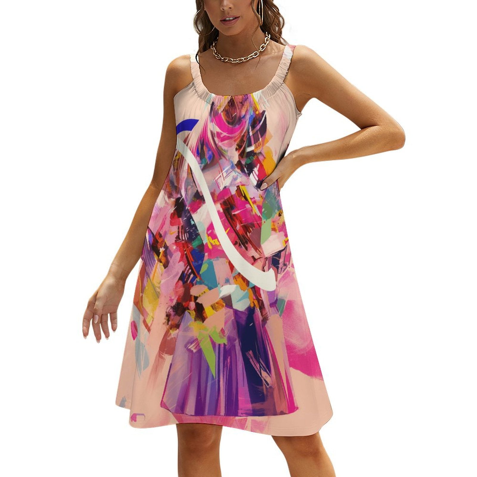 Abstract Oil Painting Womens Summer Dresses Casual Sleeveless Tshirt ...