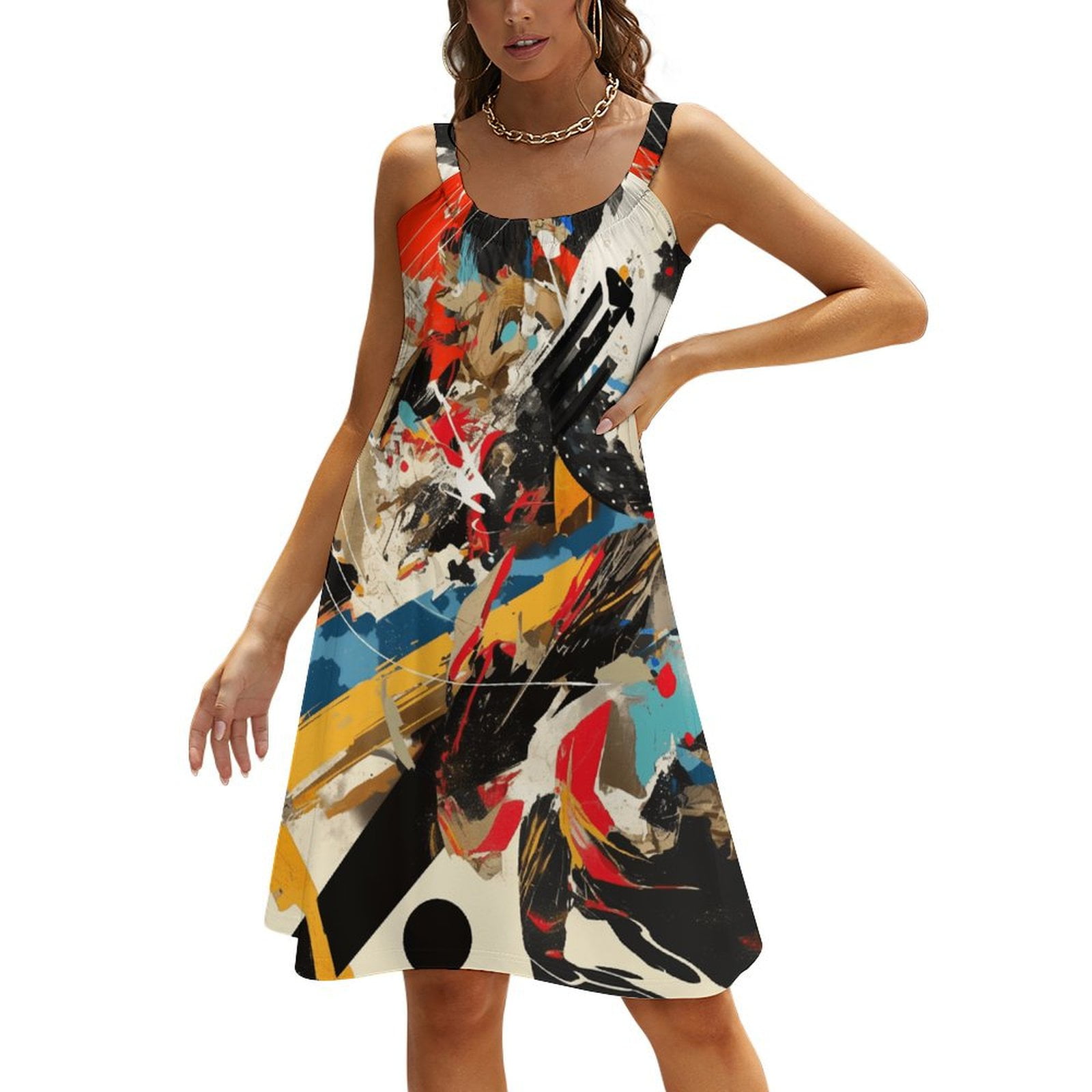 Abstract Oil Painting Womens Summer Dresses Casual Sleeveless Tshirt ...