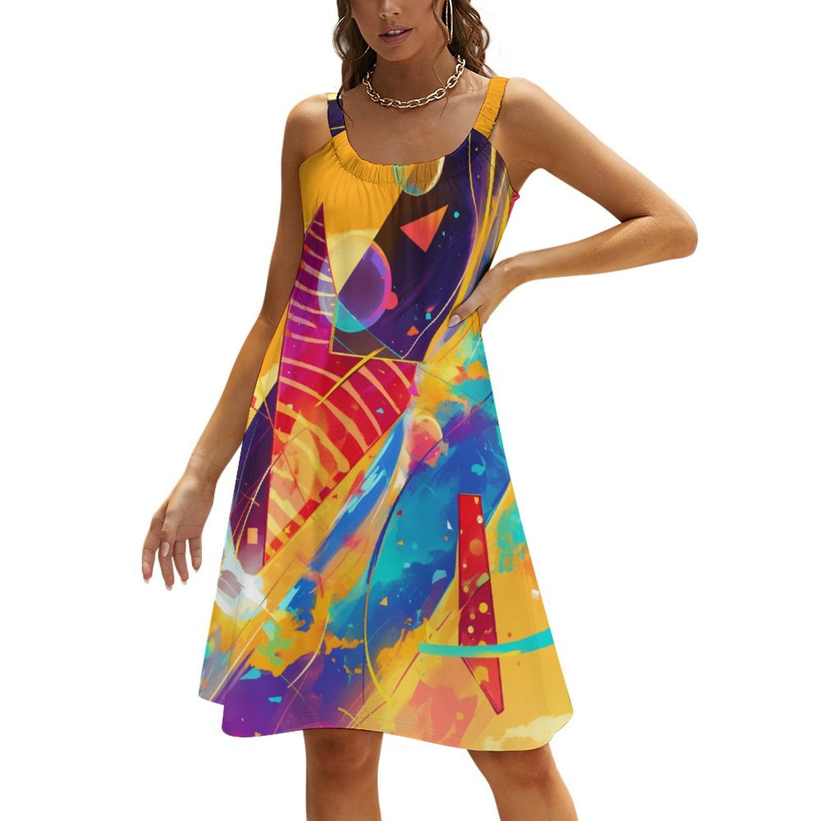 Abstract Oil Painting Womens Summer Dresses Casual Sleeveless Tshirt ...