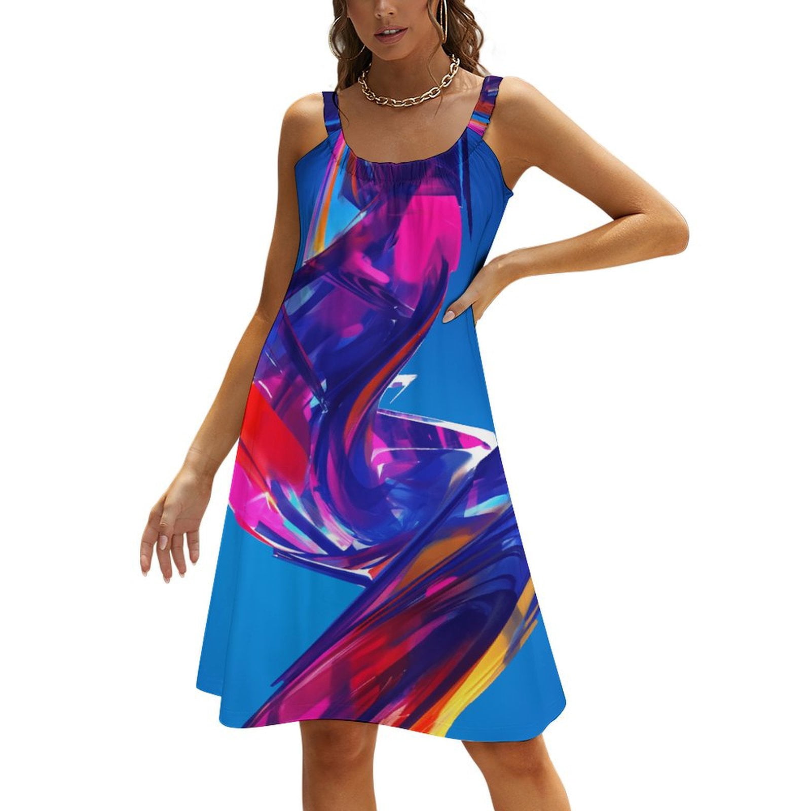 Abstract Oil Painting Womens Summer Dresses Casual Sleeveless Tshirt ...