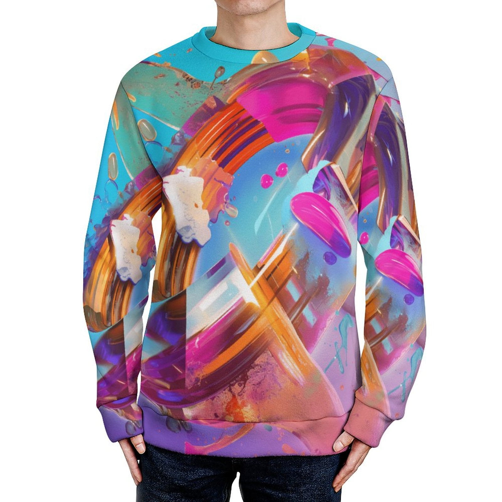 Abstract Oil Painting Womens Sweater 2024 Crew Neck Long Sleeve Knitted ...