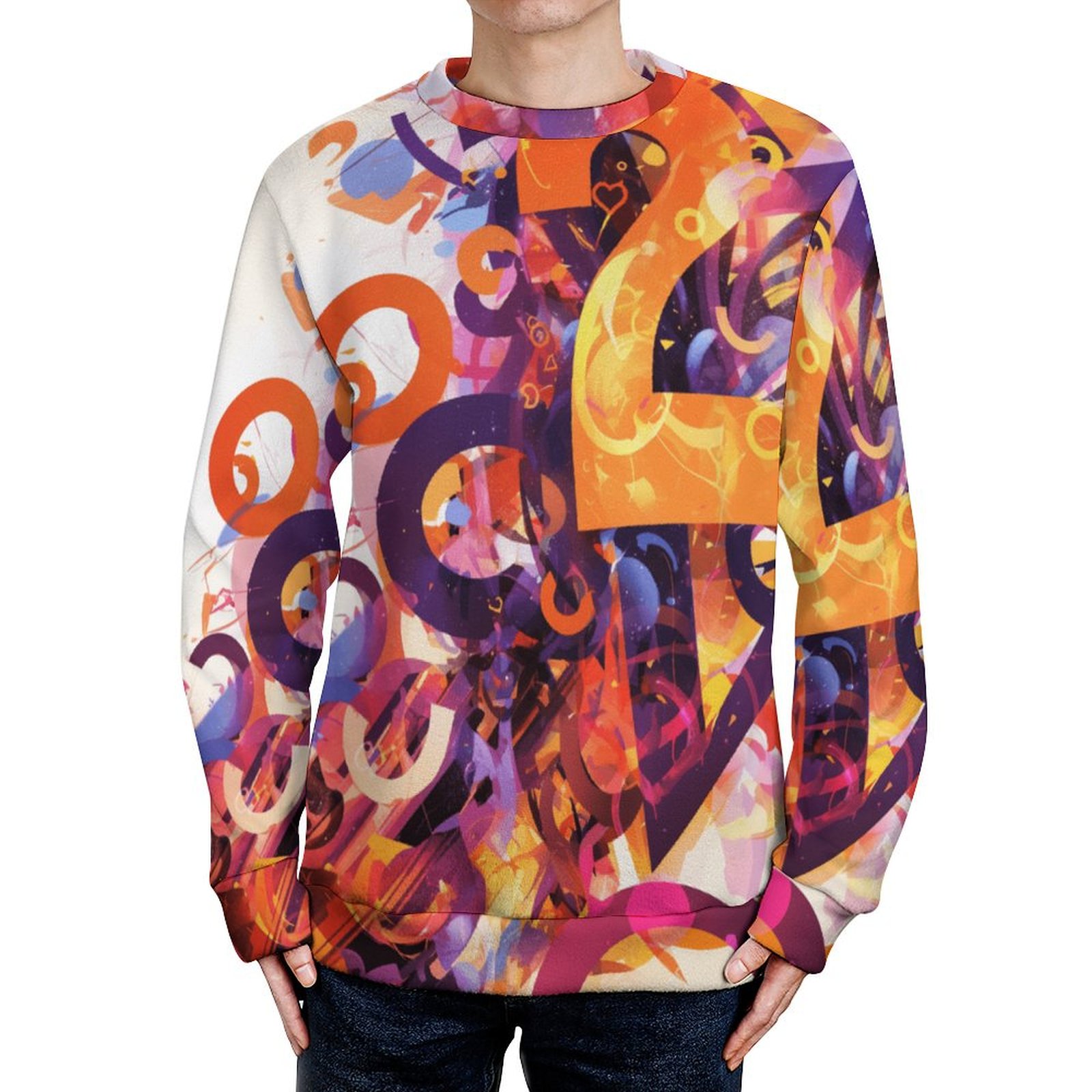 Abstract Oil Painting Womens Sweater 2024 Crew Neck Long Sleeve Knitted ...