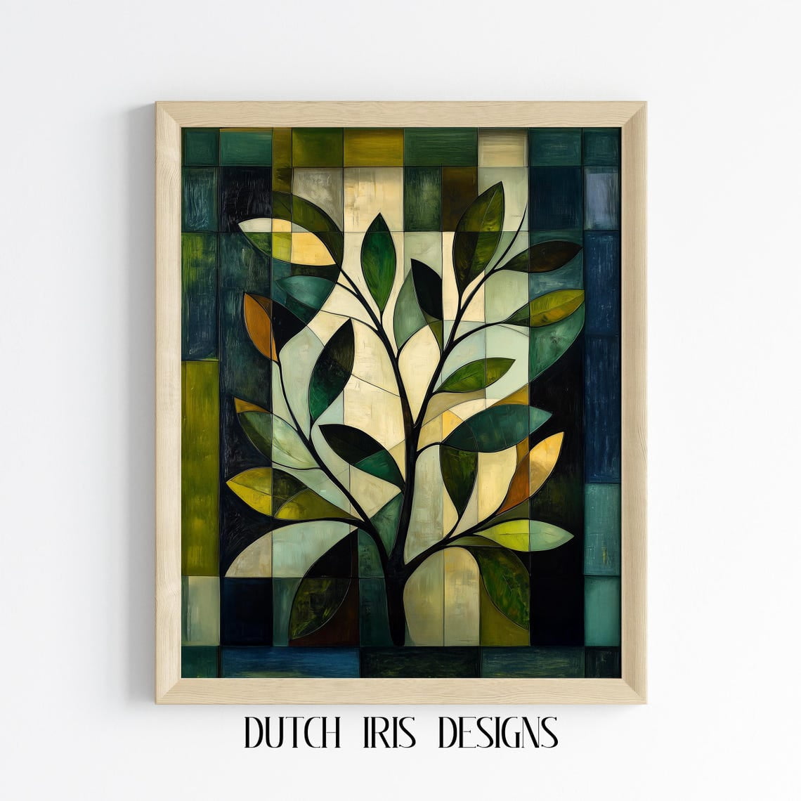 Abstract Olive Branch Cubist, Rustic Nature Wall Art, Earthy Green And ...