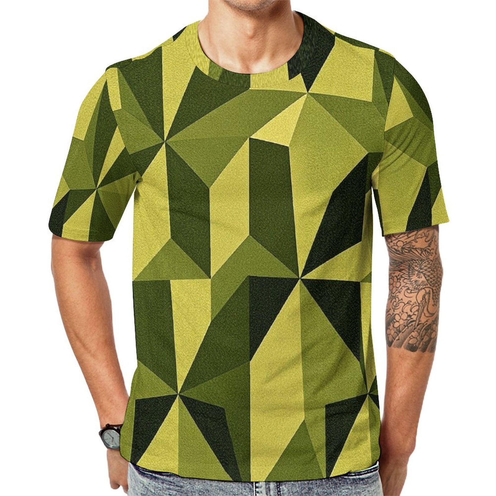 Abstract Olive Green Geometric Pattern T-Shirt Man Fun Gym T Shirts ...