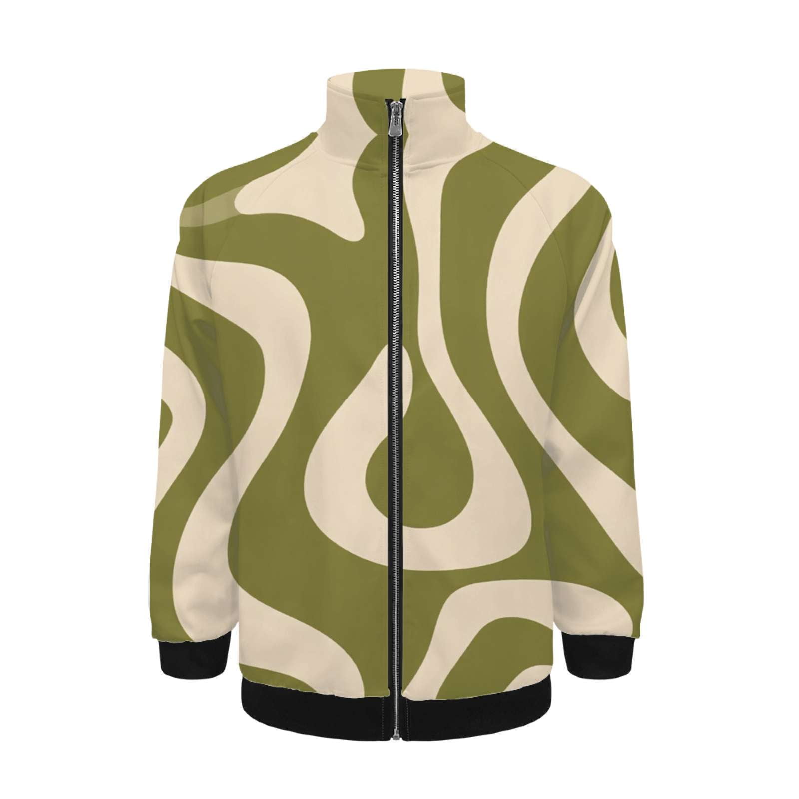 Abstract Olive Green Wavy Pattern Jacket Men's Street Cool Long Sleeves ...