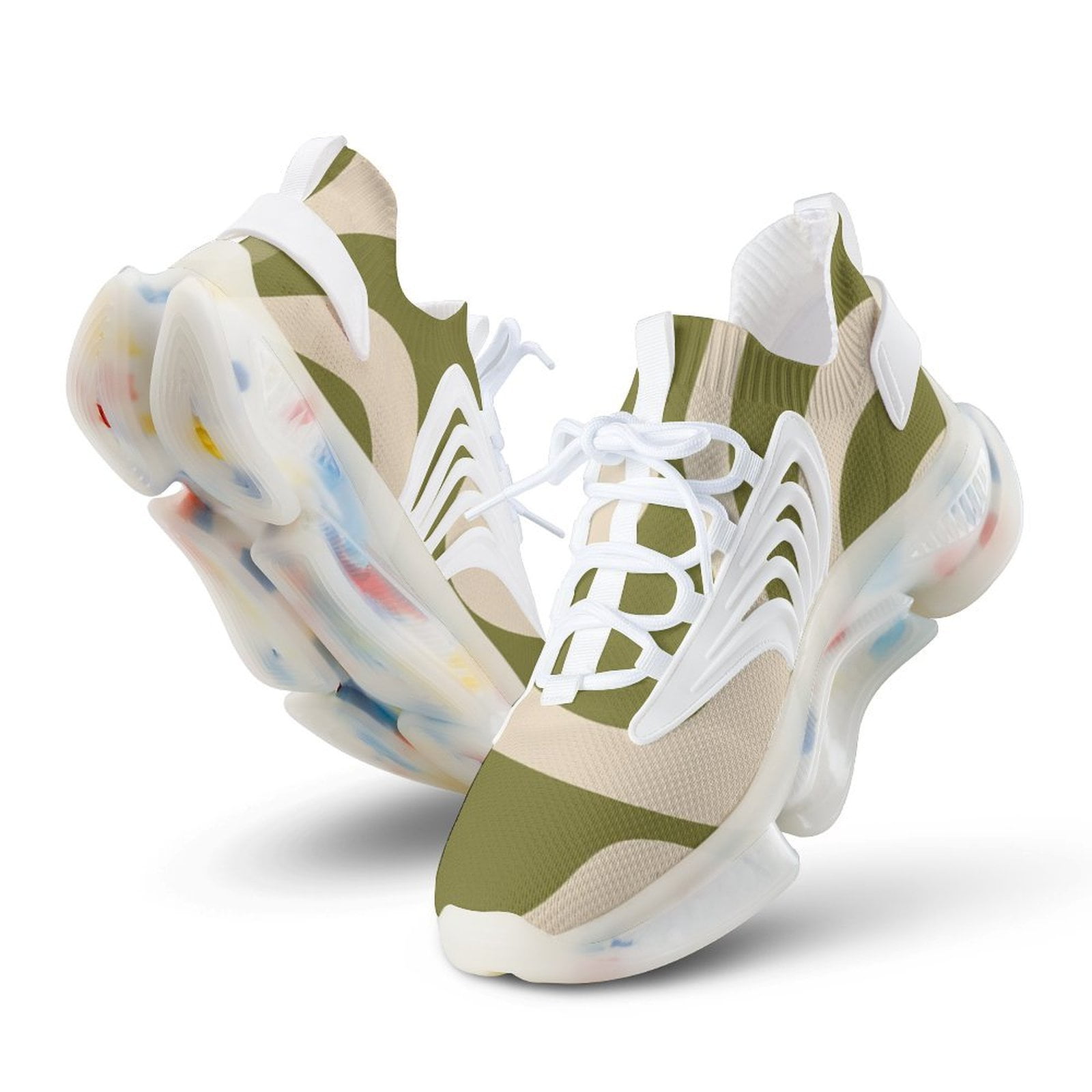 Abstract Olive Green Wavy Pattern Walking Shoes for Men Woman ...