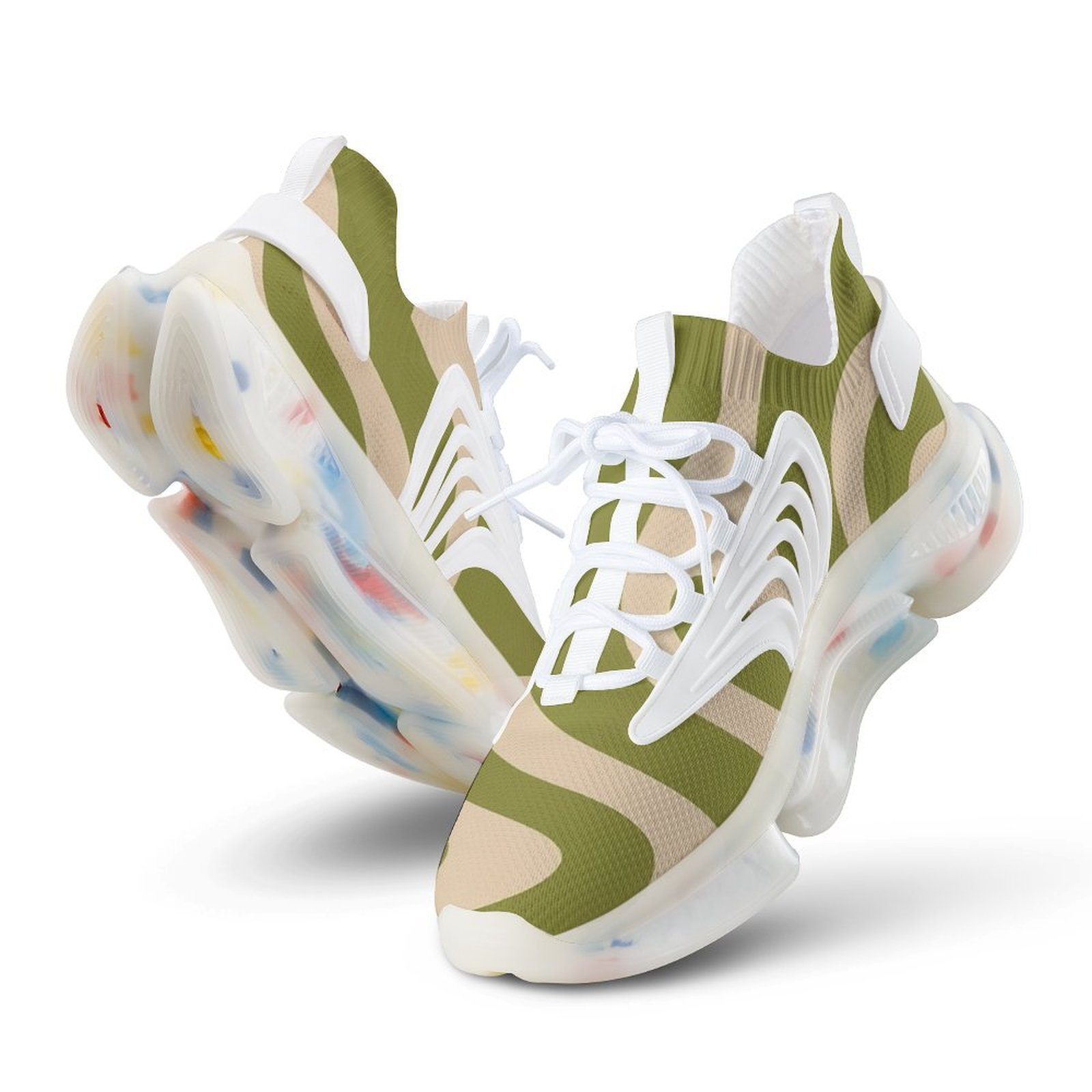 Abstract Olive Green Wavy Pattern Walking Shoes for Men Woman ...
