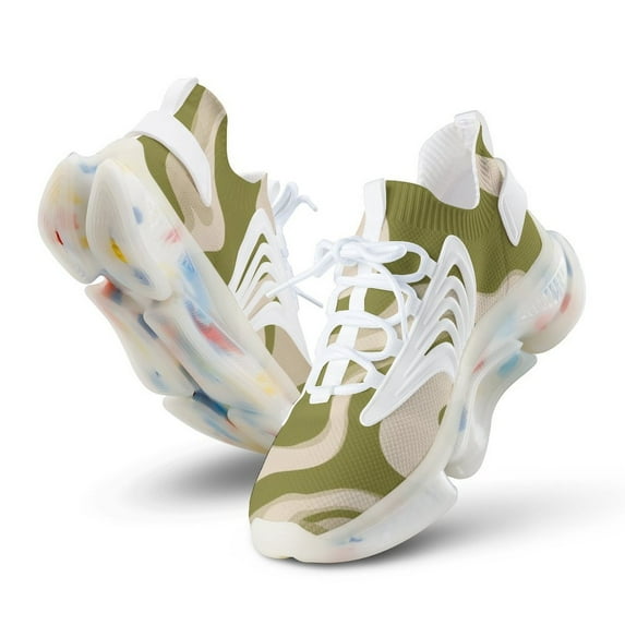 Abstract Olive Green Wavy Pattern Walking Shoes for Men Woman ...
