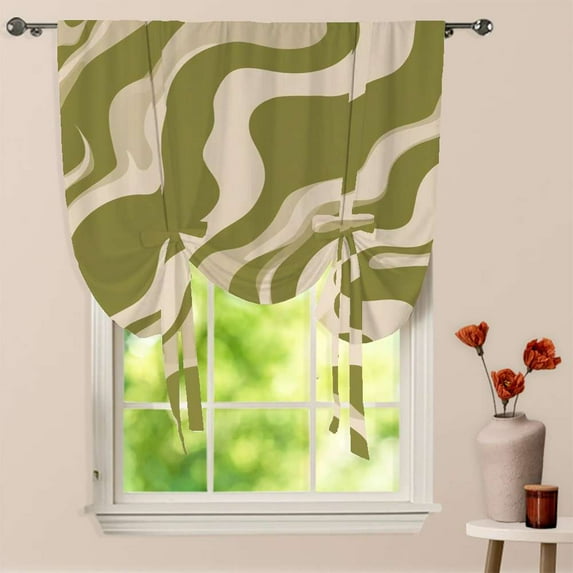 Abstract Olive Green Wavy Pattern Window Curtain for Living Room Roman ...