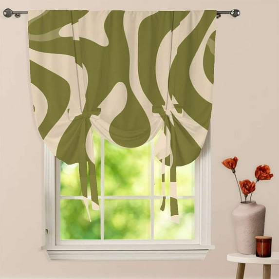 Abstract Olive Green Wavy Pattern Window Curtain for Living Room Roman ...
