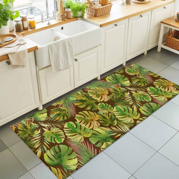 Abstract Olive Monstera Tropical Leaves Rectangle Area Rug 2x6ft,Living ...