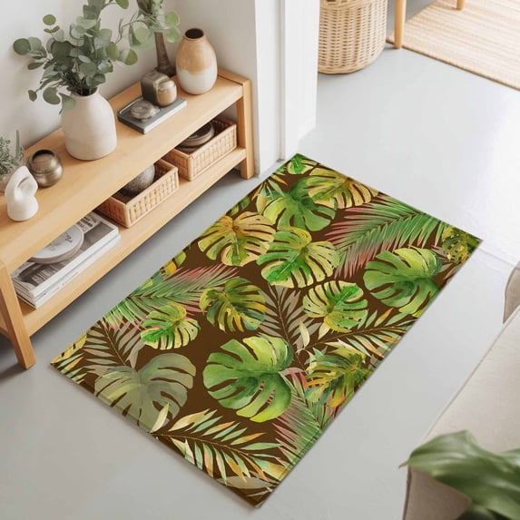 Abstract Olive Monstera Tropical Leaves Rectangle Rug 2'x3' Green ...