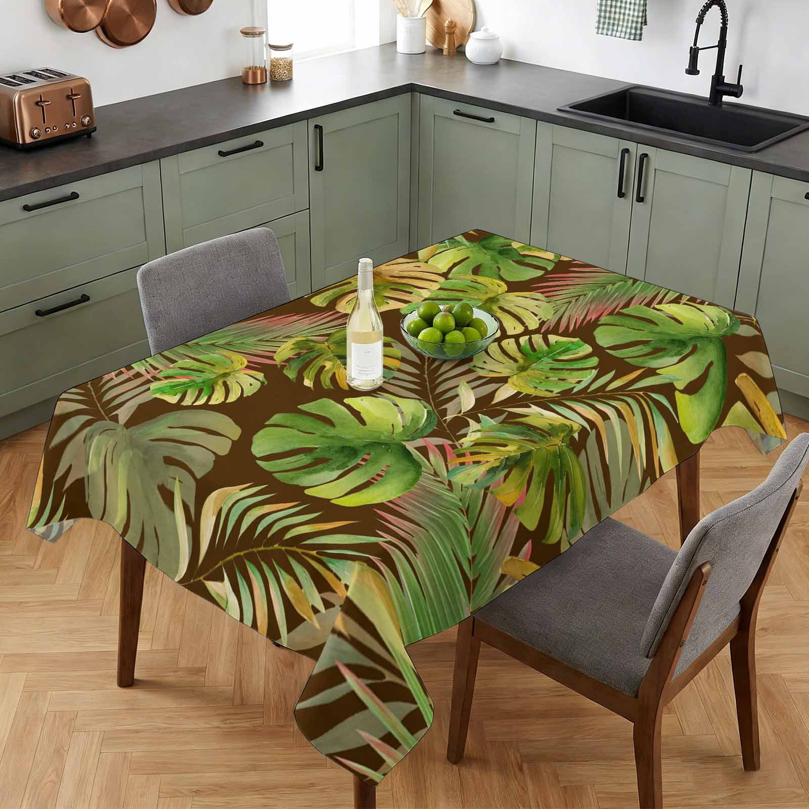 Abstract Olive Monstera Tropical Leaves Table Cloth 52x70in, Waterproof ...
