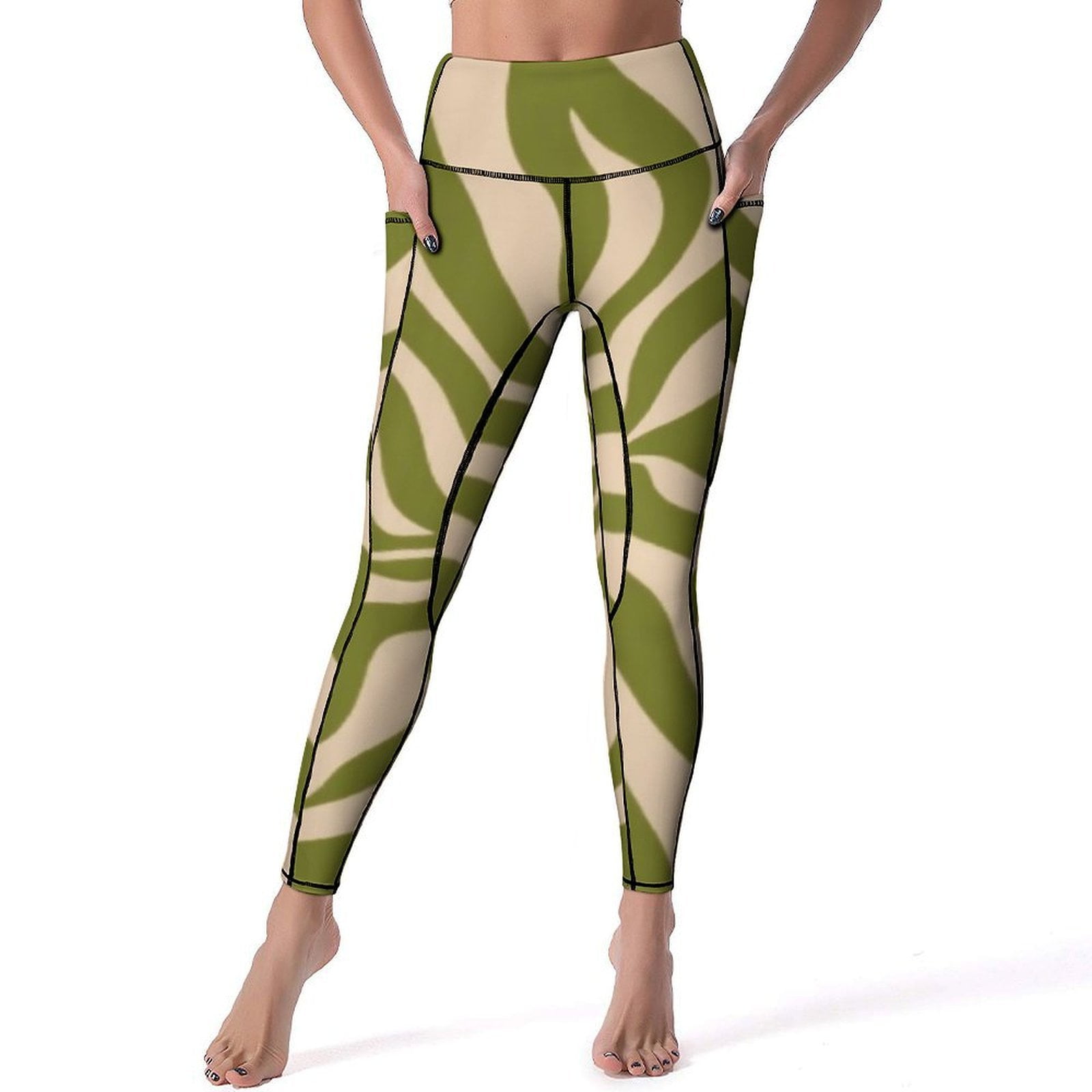 Abstract Olive Swirl Design Art Leggings Gym Wear Gym Sportswear Woman ...
