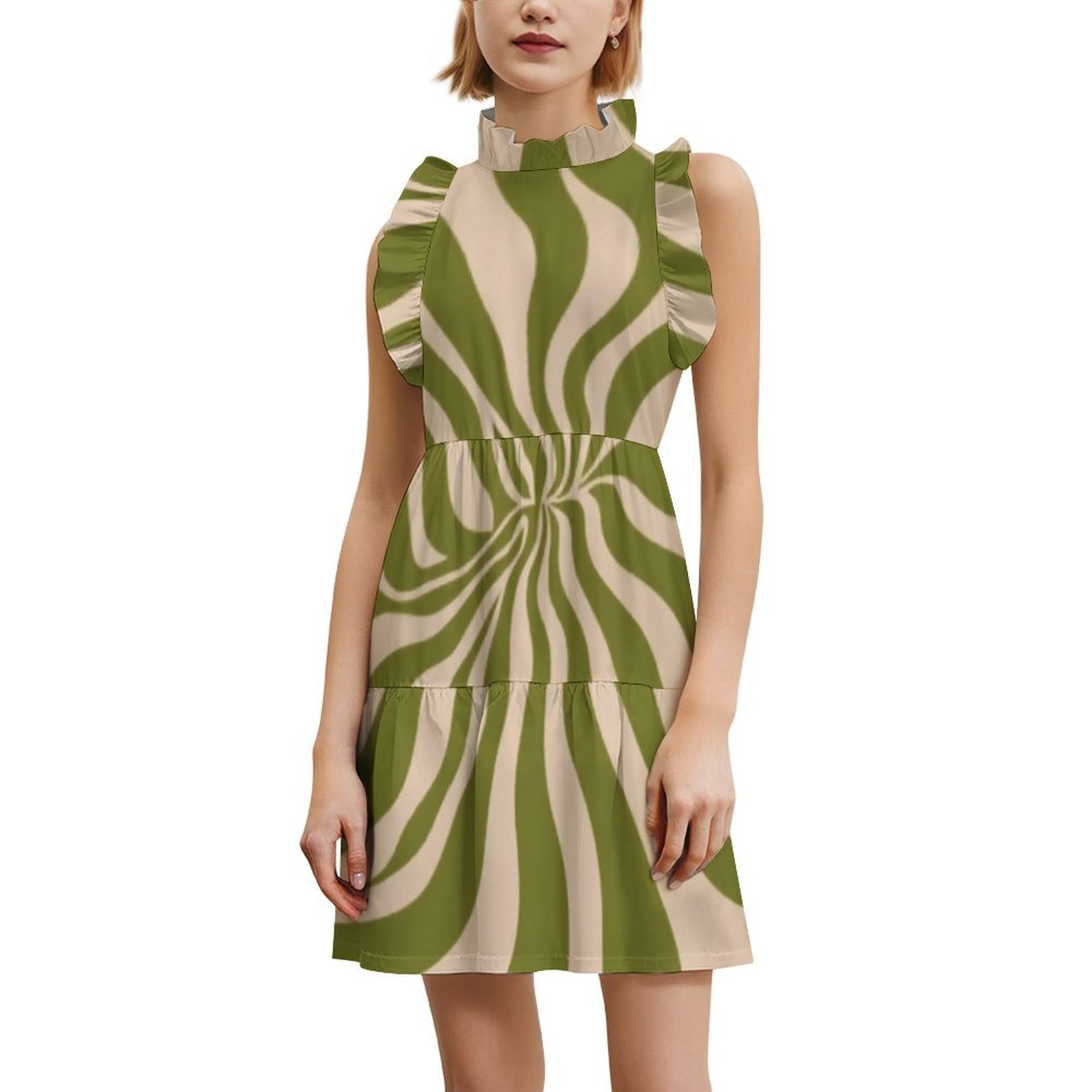 Abstract Olive Swirl Design Art Women's Fashion Casual Dress Summer ...