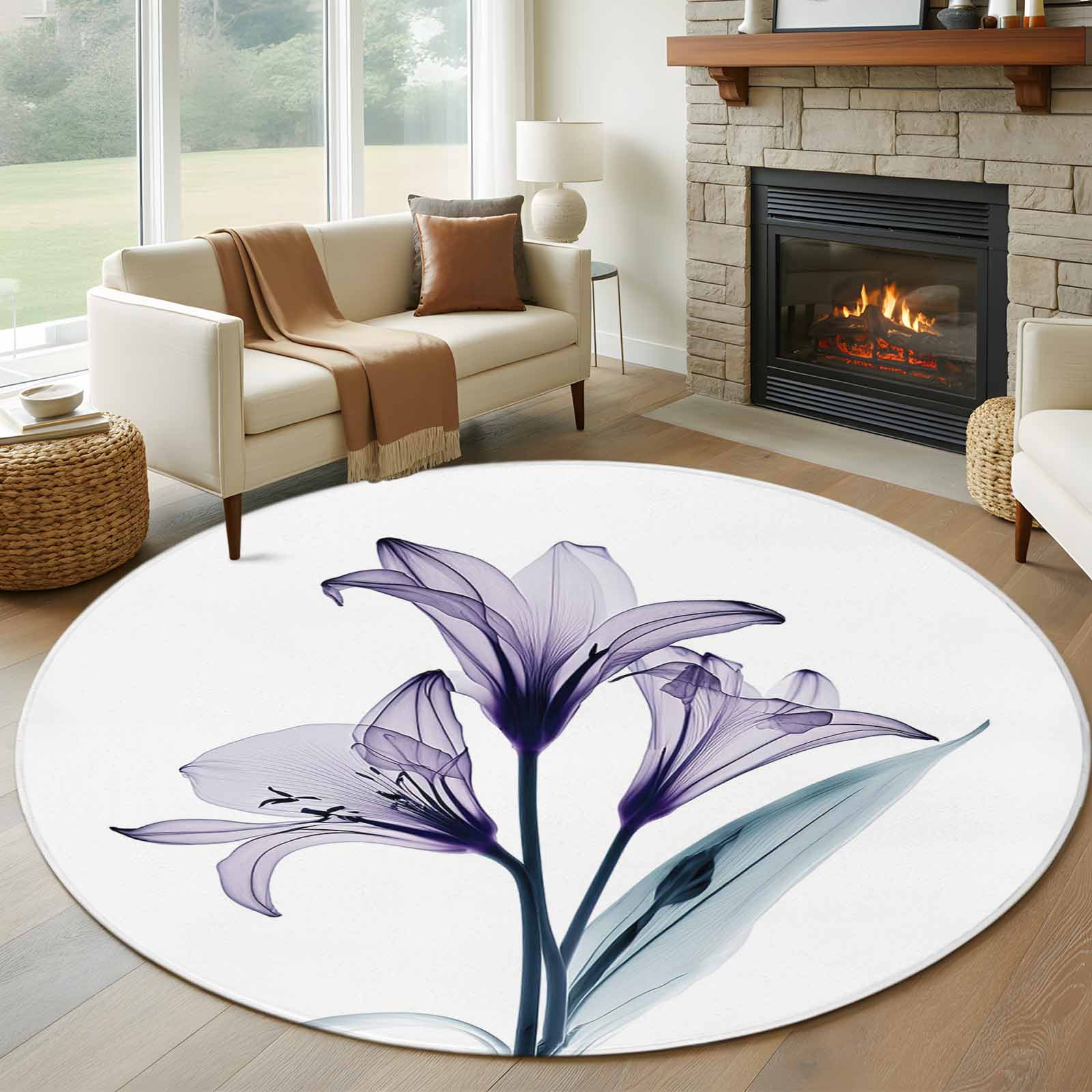 Abstract Ombre 7FT Round Area Rugs for Living Room Purple Lily White ...