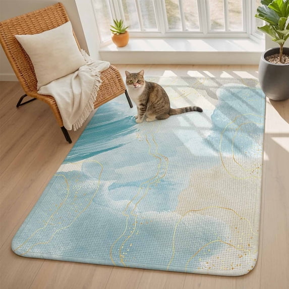 Abstract Ombre Area Rugs for Living Room 5x6, Blue Marble Texture with ...