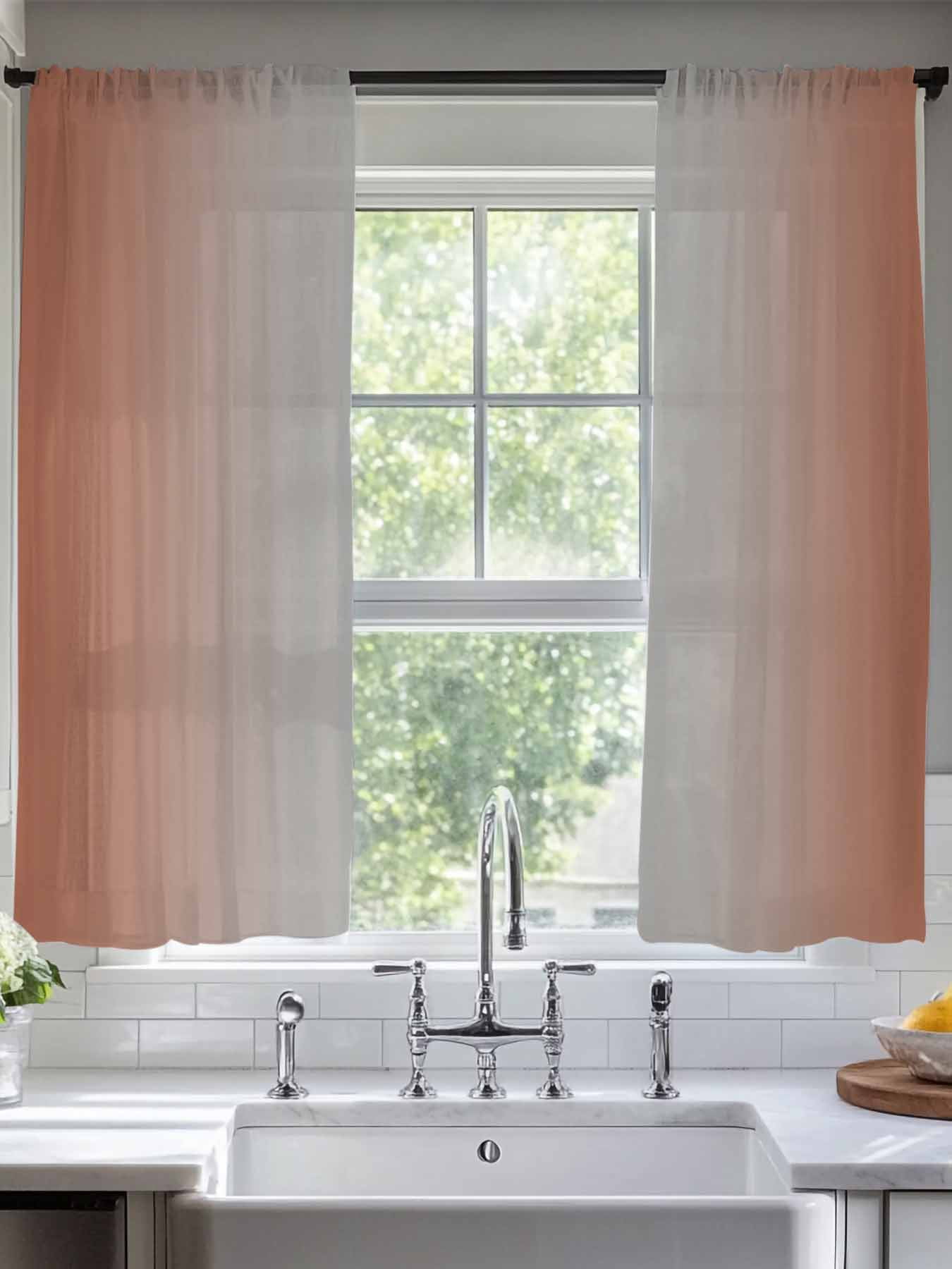 Abstract Ombre Art Orange Gray Chiffon Sheer Curtains 72 Inches Long ...