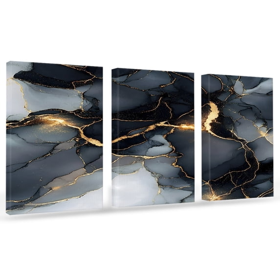 Abstract Ombre Black White Marble Canvas Wall Art 3 Panels, Modern Art ...