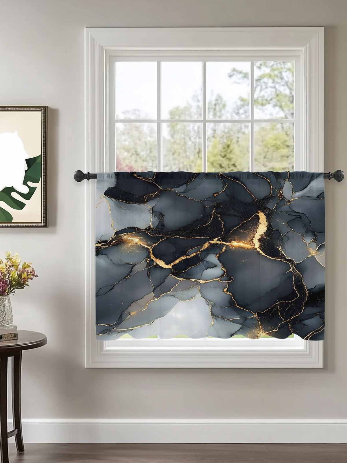 Abstract Ombre Black White Marble Sheer Curtains 54 Inch Long 1 Panel ...