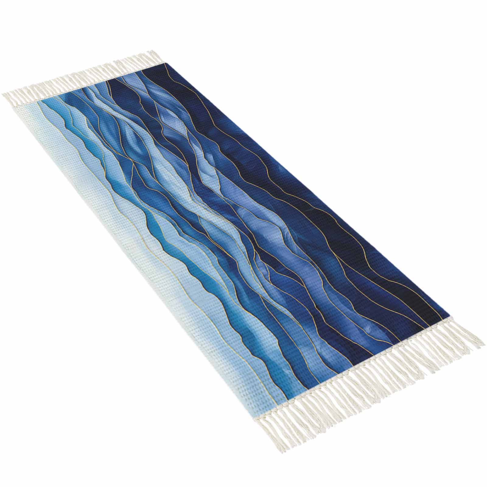 Abstract Ombre Blue Kitchen Runner Rug 2x4 Bedside Rug with Tassel ...