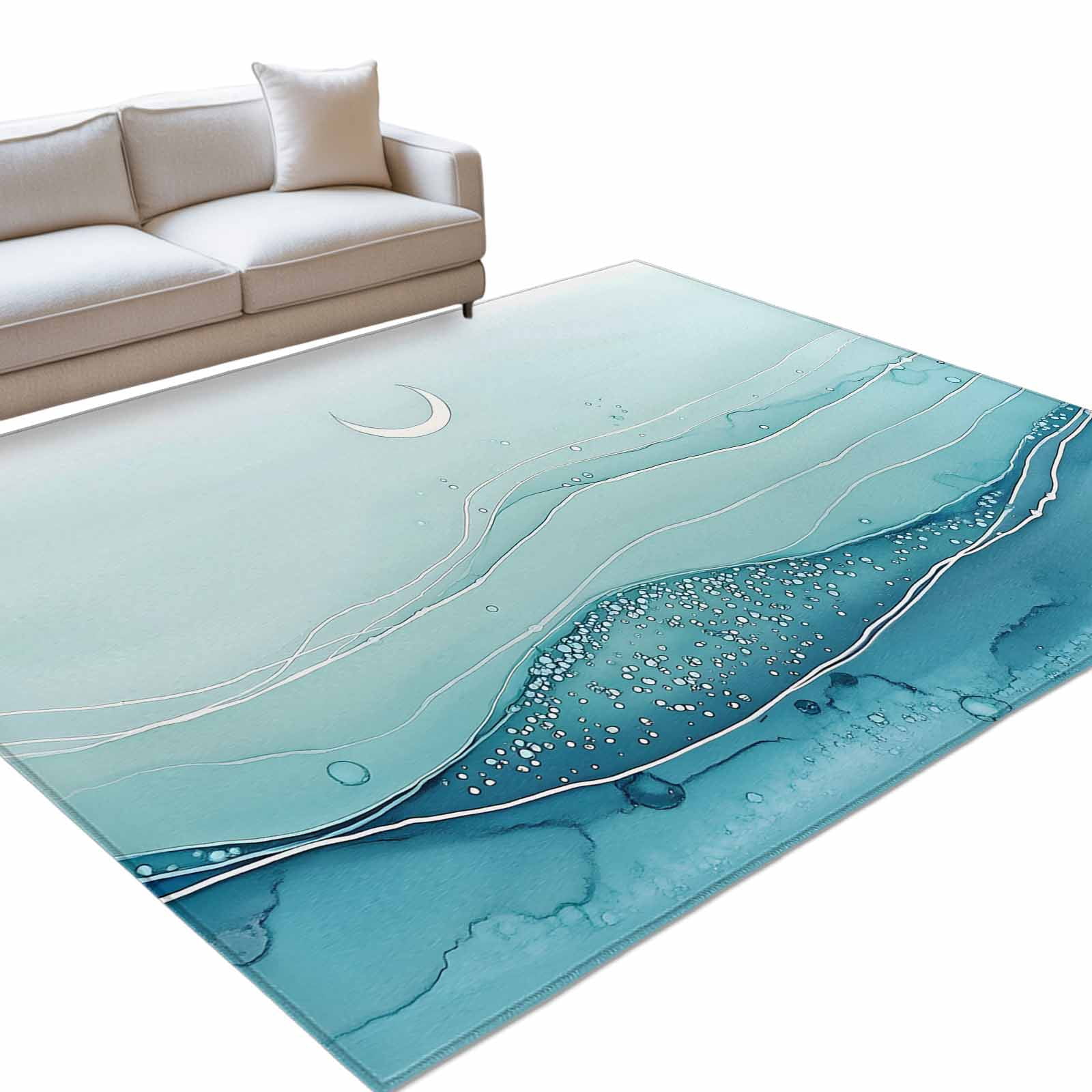 Abstract Ombre Blue Ocean Wave Area Rugs 5x8ft Sky Moon Modern Floor ...