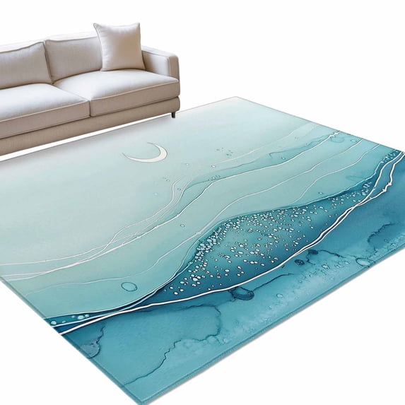 Abstract Ombre Blue Ocean Wave Area Rugs 5x8ft Sky Moon Modern Floor ...