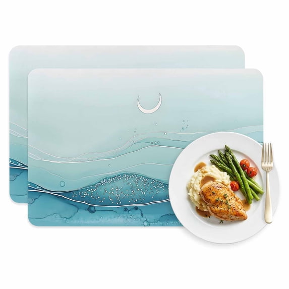 Abstract Ombre Blue Ocean Wave Leather Placemats Set of 2, 12x18 Inch ...