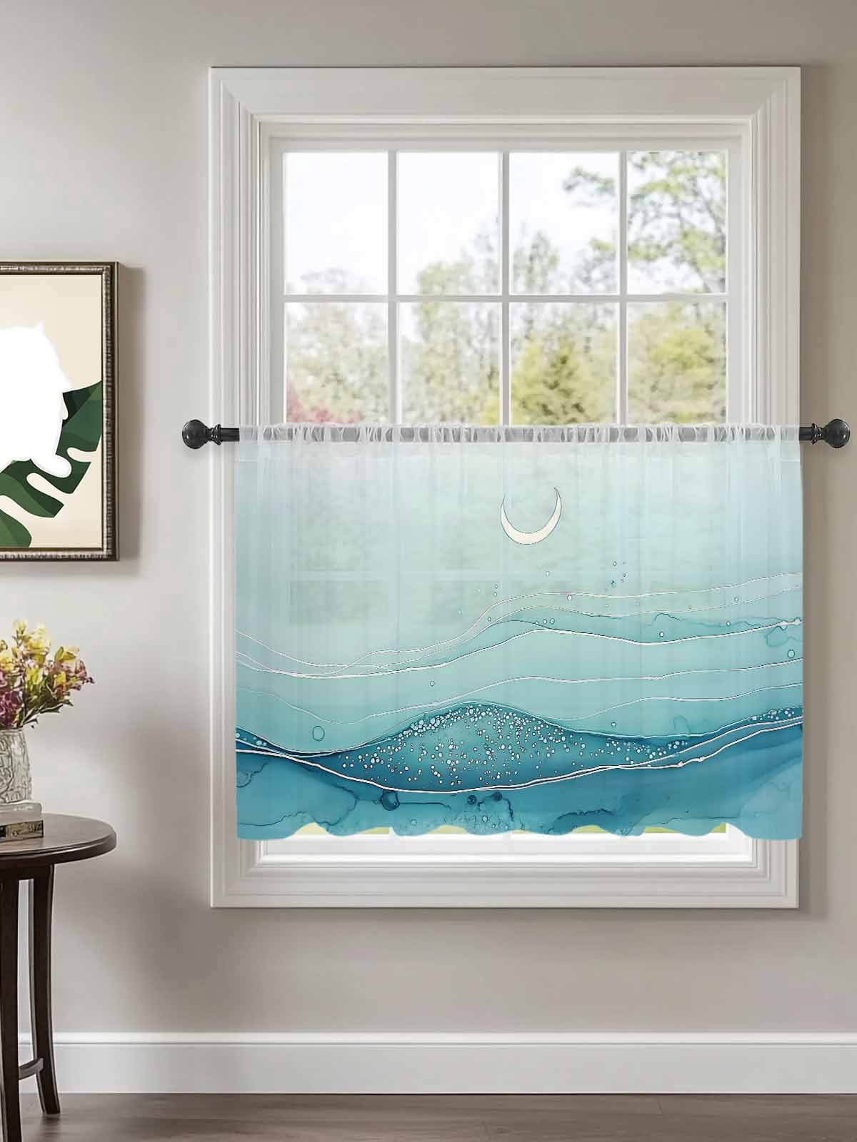 Abstract Ombre Blue Ocean Wave Sheer Curtains 54 Inch Long 1 Panel Sky ...